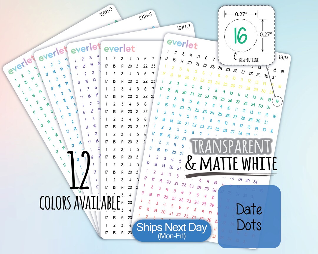 Date Dots Planner Stickers, Highlighting Transparent and Matte White ...
