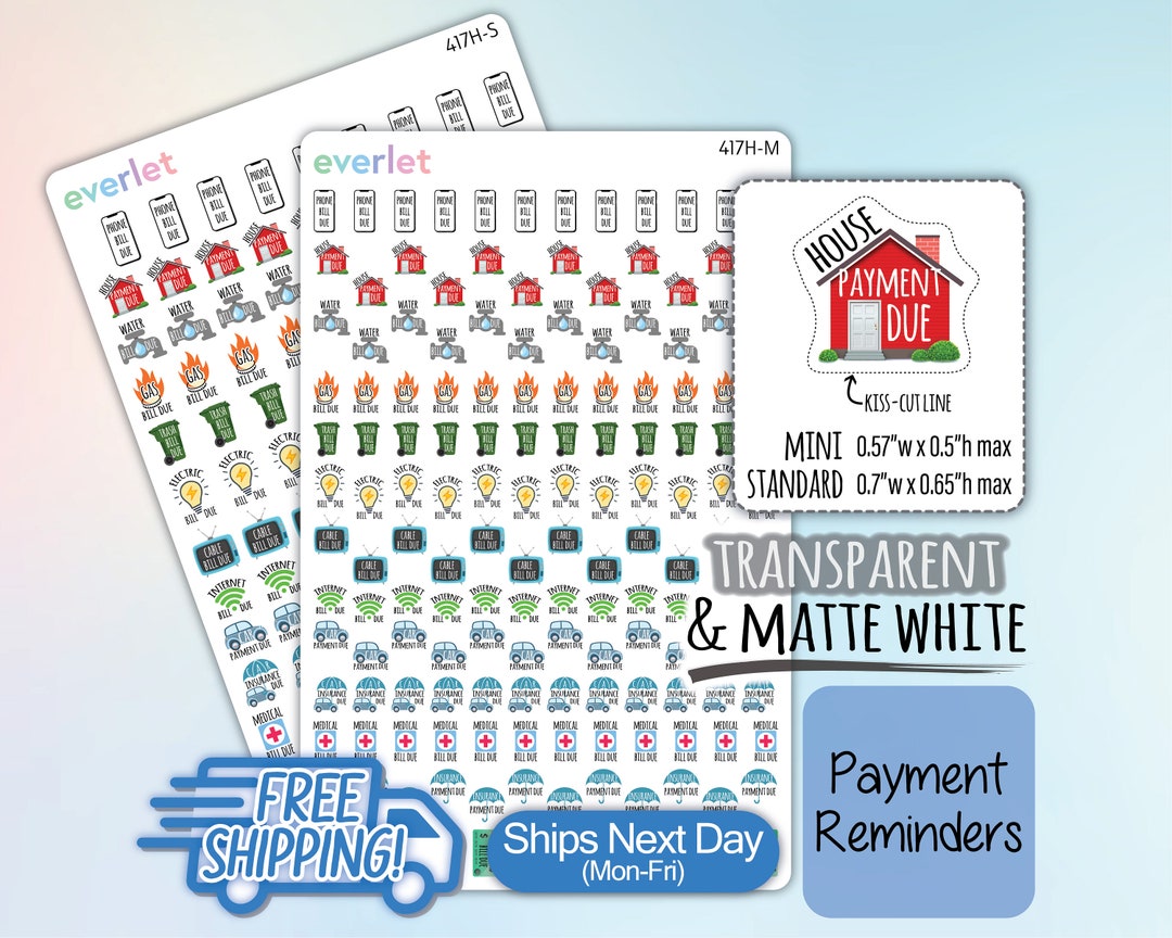 Bill Payment Reminders MINI and Standard Size Planner Stickers ...