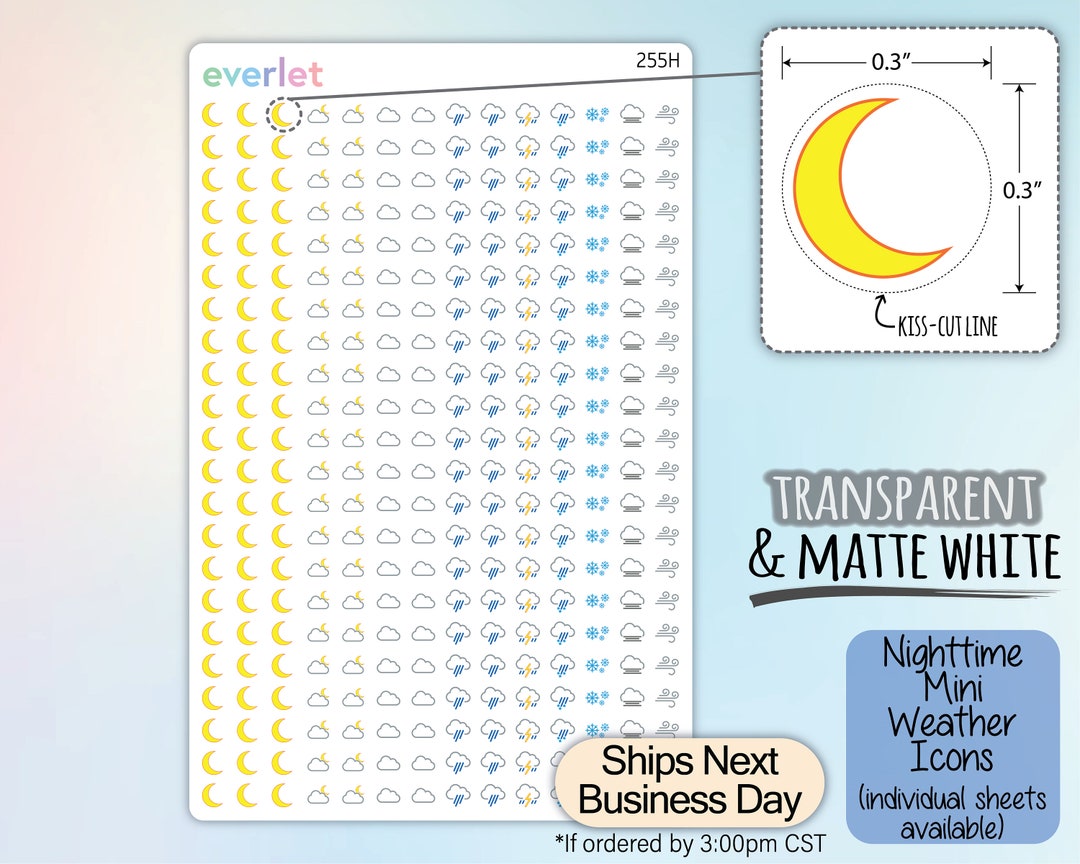 Mini Nighttime Weather Planner Stickers, Highlighting Transparent and ...