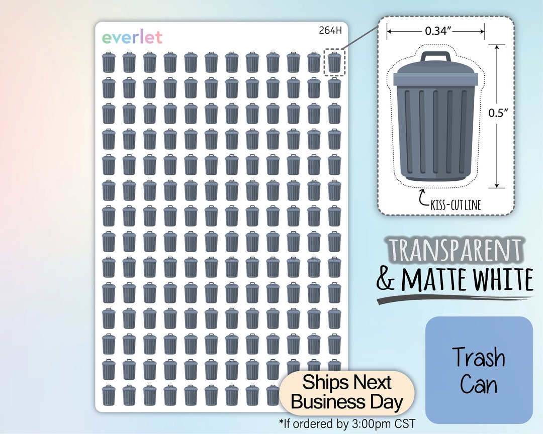 Trash Can Planner Stickers, Highlighting Transparent and Matte White ...