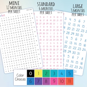 Mini, Standard and Large Calendar Date Dots Planner Stickers ...
