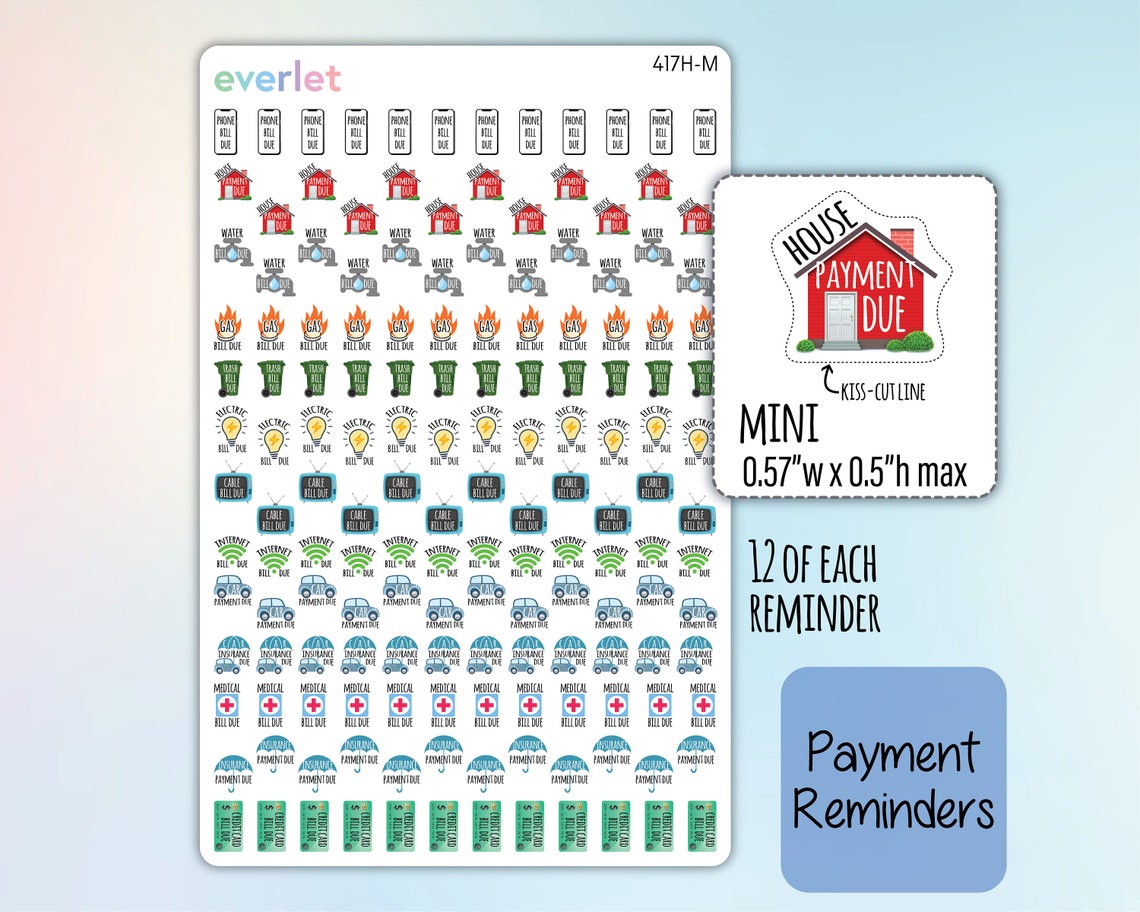 Bill Payment Reminders MINI and Standard Size Planner Stickers ...