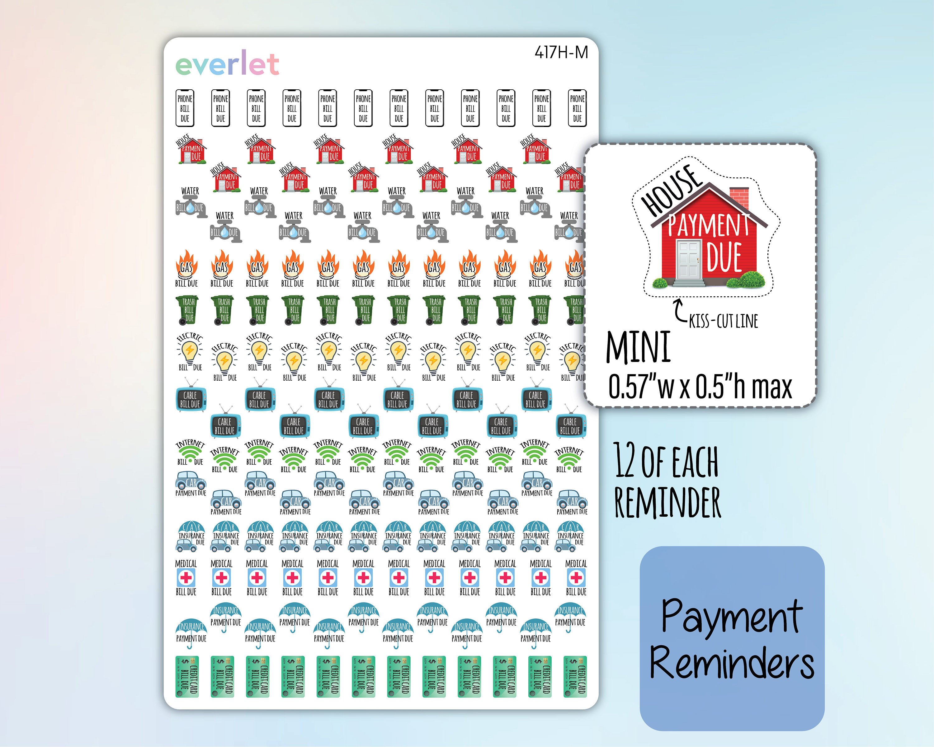 MINI and Standard Size Bill Payment Reminders Planner Stickers ...