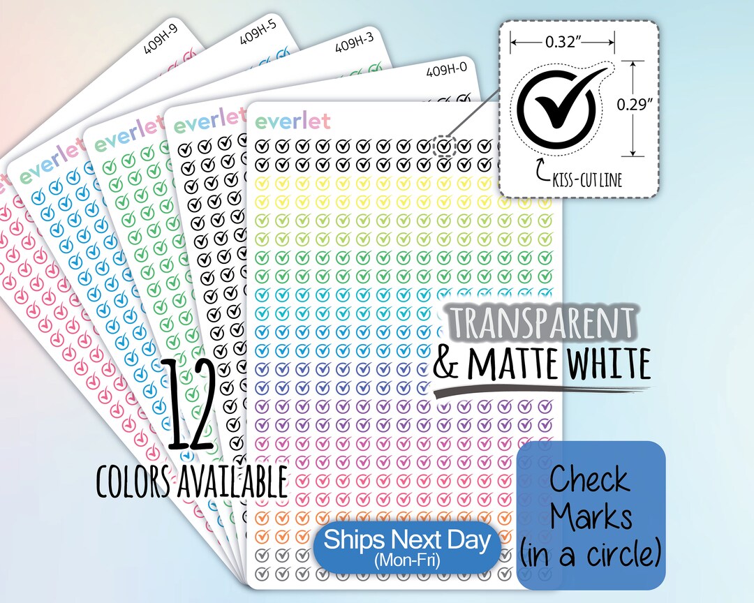 MINI Check Marks in Circle Planner Stickers, Highlighting Transparent ...