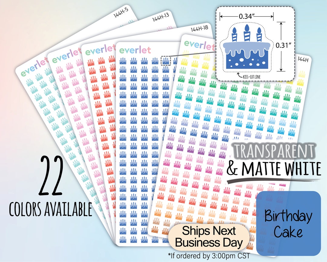 Birthday Cake Planner Stickers, Highlighting Transparent and Matte ...