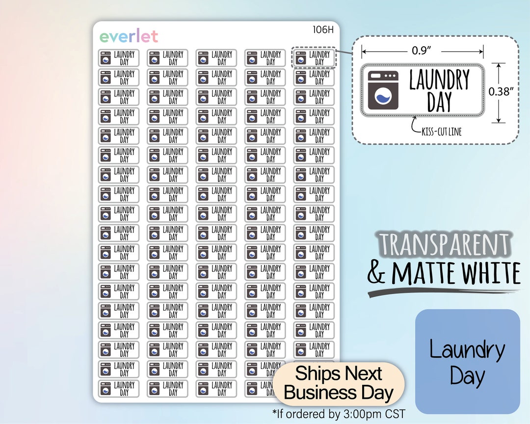 Laundry Day Planner Stickers, Highlighting Transparent and Matte White ...