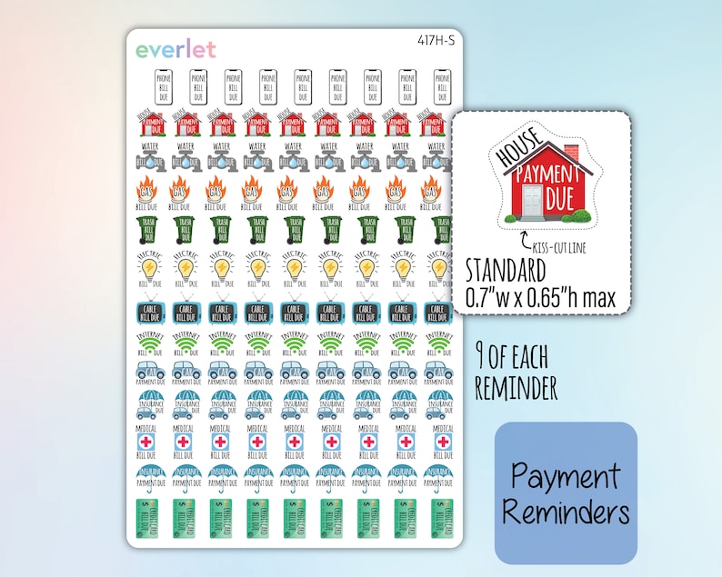 Bill Payment Reminders MINI and Standard Size Planner Stickers ...