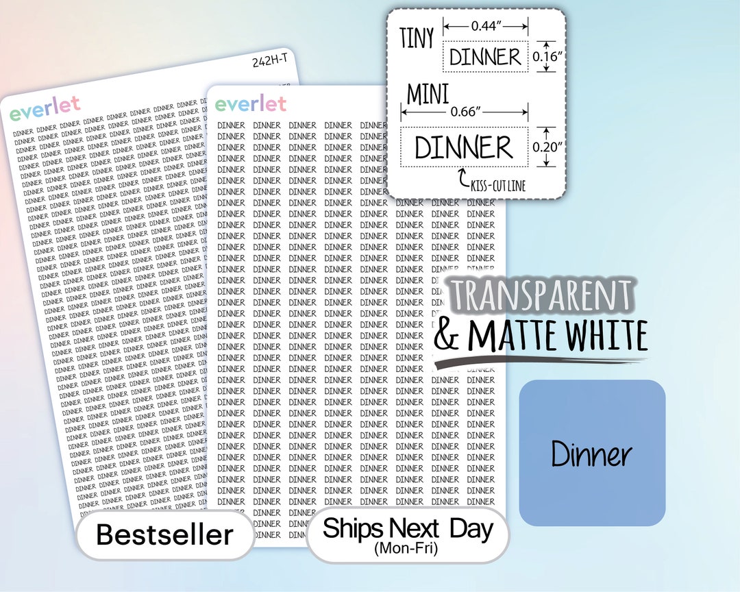 Tiny & Mini Dinner Planner Stickers, Highlighting Transparent and Matte ...