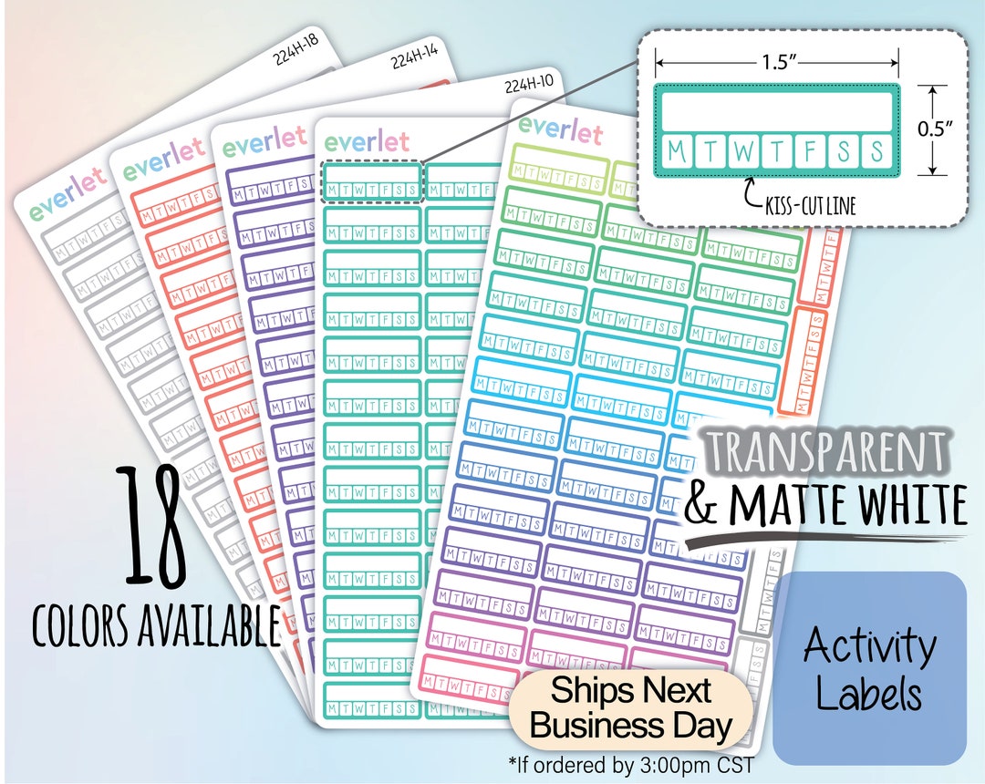 Activity Labels Planner Stickers, Highlighting Transparent and Matte ...
