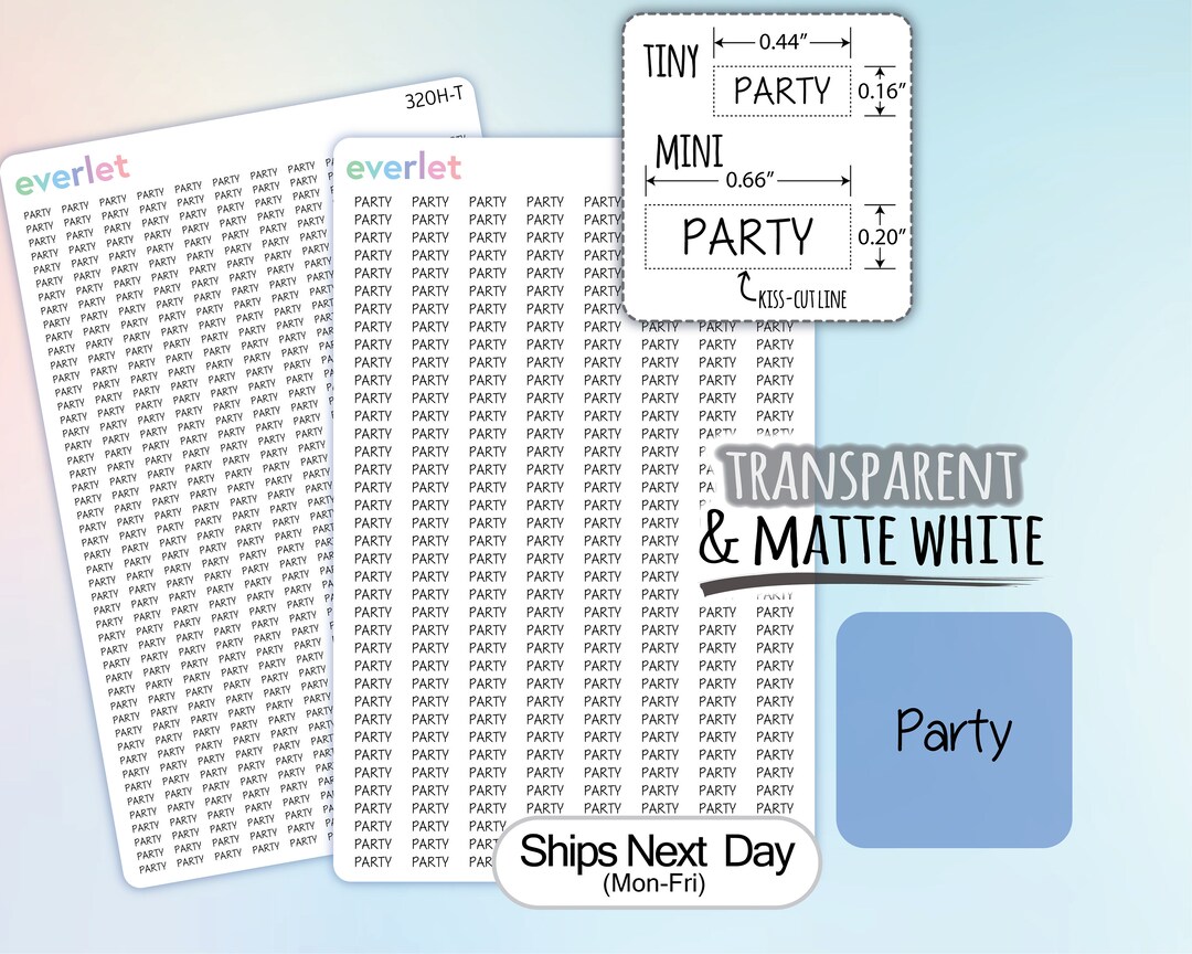 Tiny & Mini Party Planner Stickers, Highlighting Transparent and Matte ...