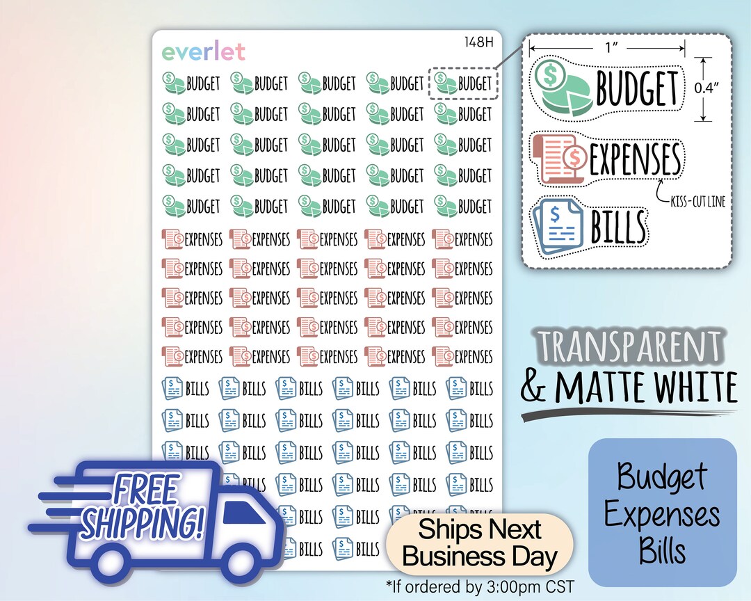 Budget Expenses Bills Planner Stickers, Highlighting Transparent and ...