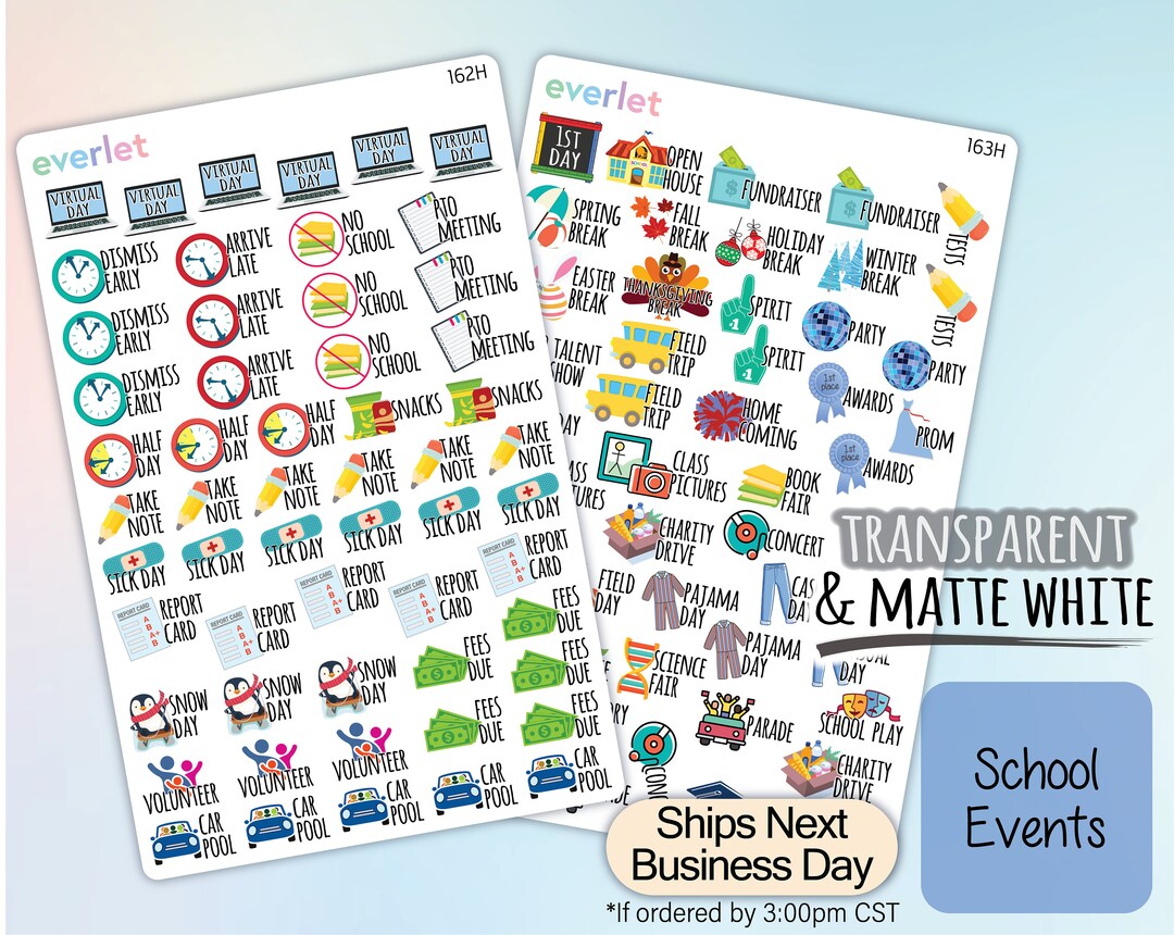 School Events Planner Stickers, Highlighting Transparent and Matte ...