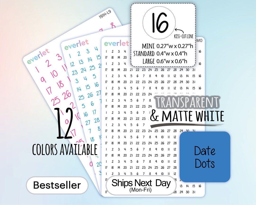 Mini, Standard and Large Calendar Date Dots Planner Stickers ...