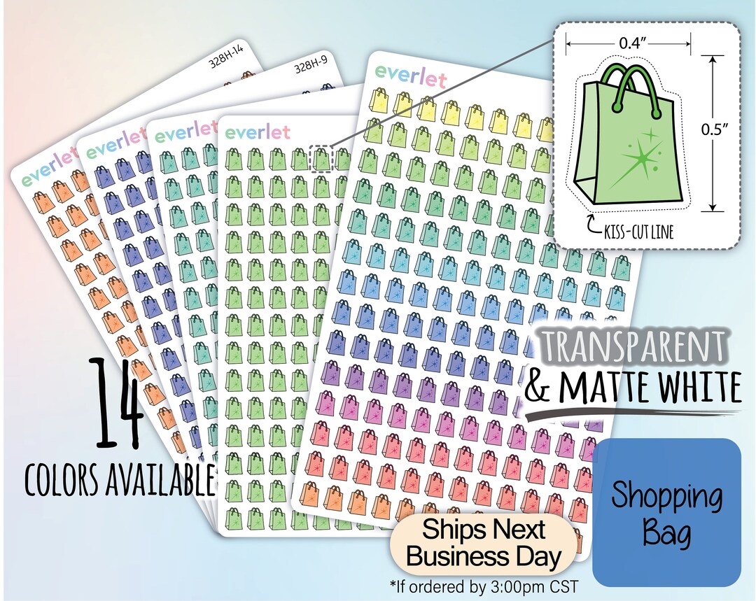 Shopping Bag Planner Stickers, Highlighting Transparent and Matte White ...