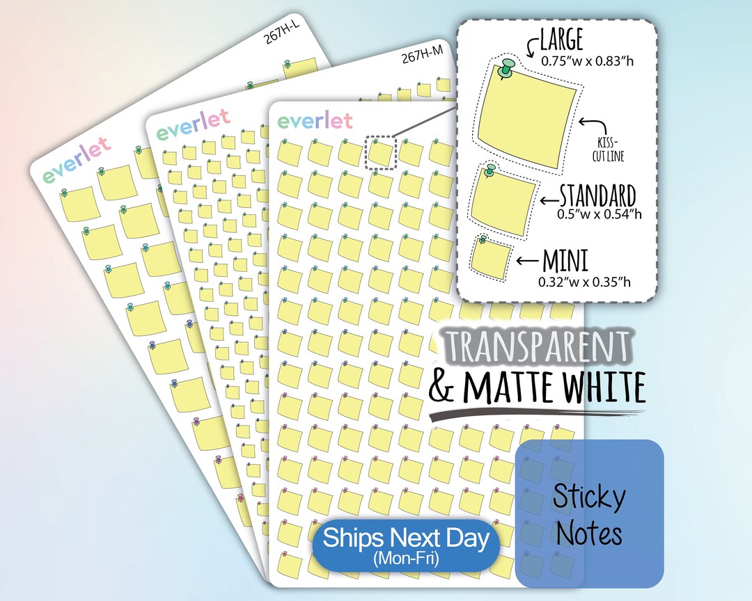 Sticky Notes Planner Stickers, Highlighting Transparent and Matte White ...