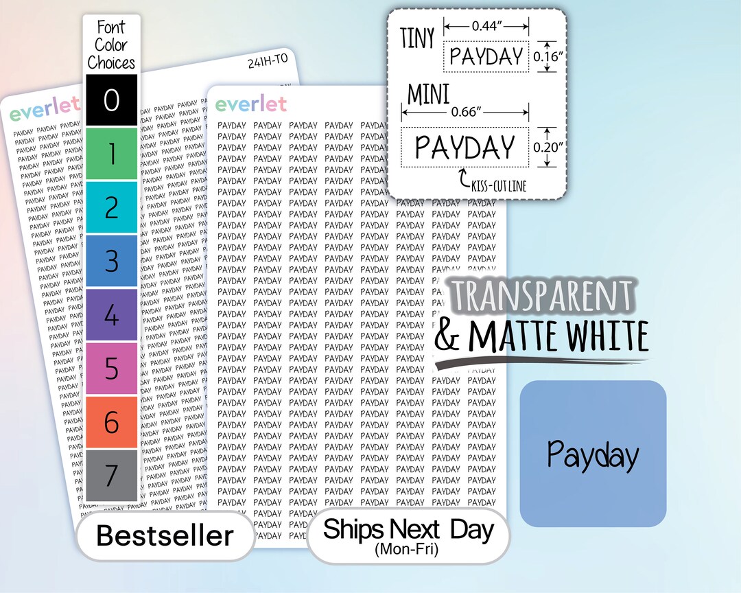 TINY & MINI Payday Planner Stickers, Highlighting Transparent and Matte ...