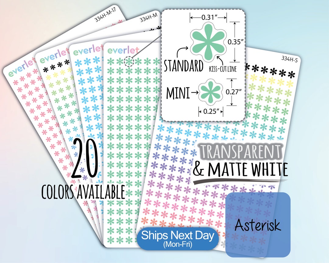 Asterisk Planner Stickers, Highlighting Transparent and Matte White ...