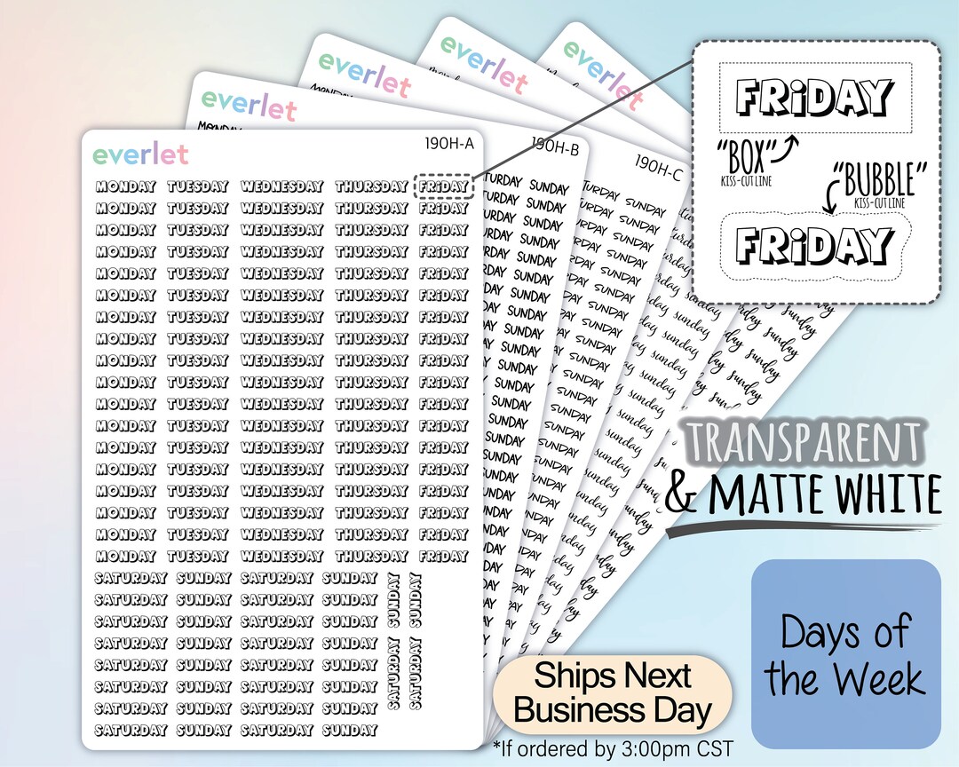 Days of the Week Planner Stickers Highlighting Transparent - Etsy