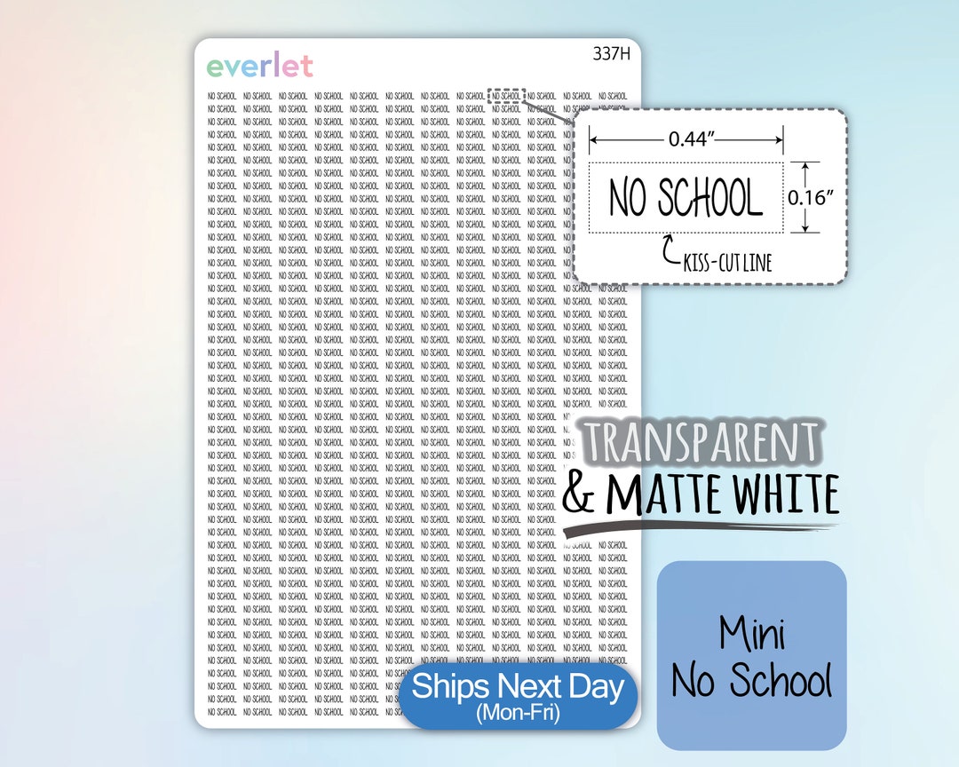 No School Planner Stickers, Mini Sized No School, Highlighting ...