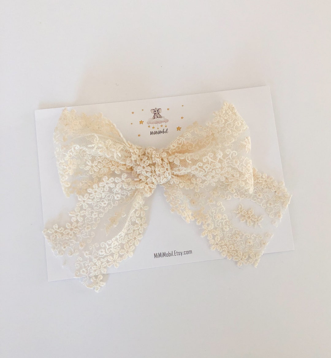 Vintage Lacey Bows, Ivory Lace Bow, Toddler Hair Bow, Baby Hair Bow ...