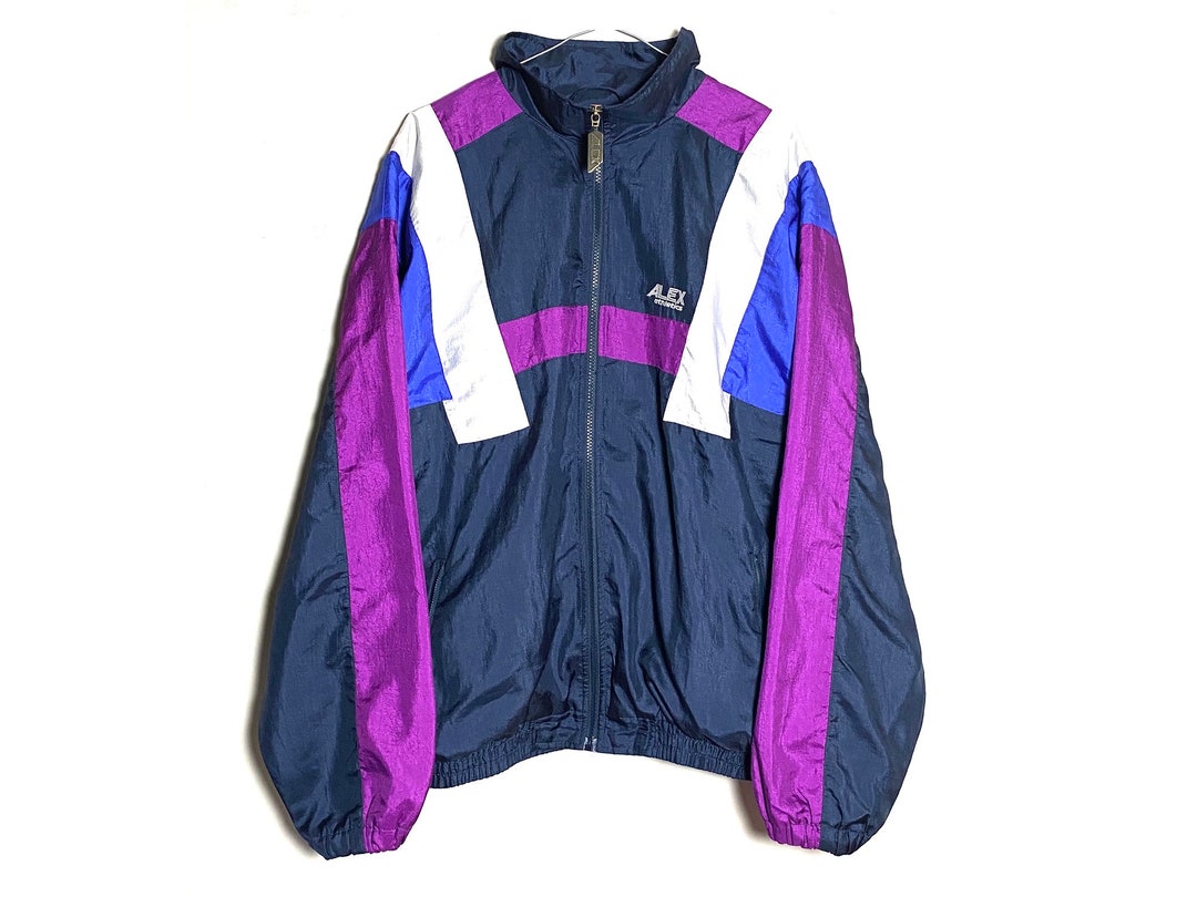 Vintage Track Jacket Navy Blue White Purple Tracksuit Top Polyamide ...