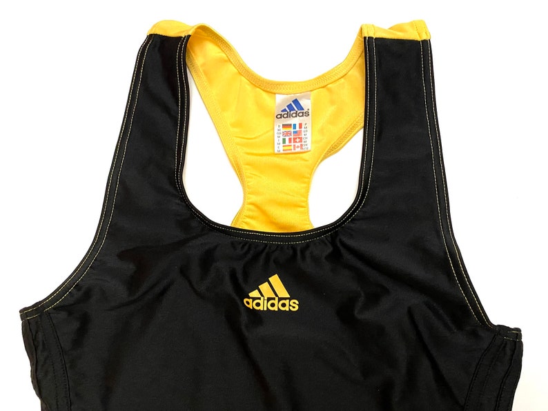 Vintage Adidas One Piece Gymnastics Suit Yellow Black Big Logo 1990 ...