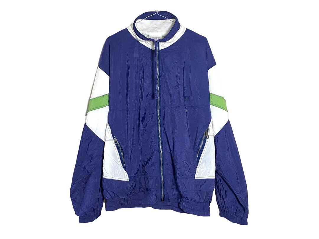 Vintage Track Jacket Navy Blue White Green Tracksuit Top Polyamide ...