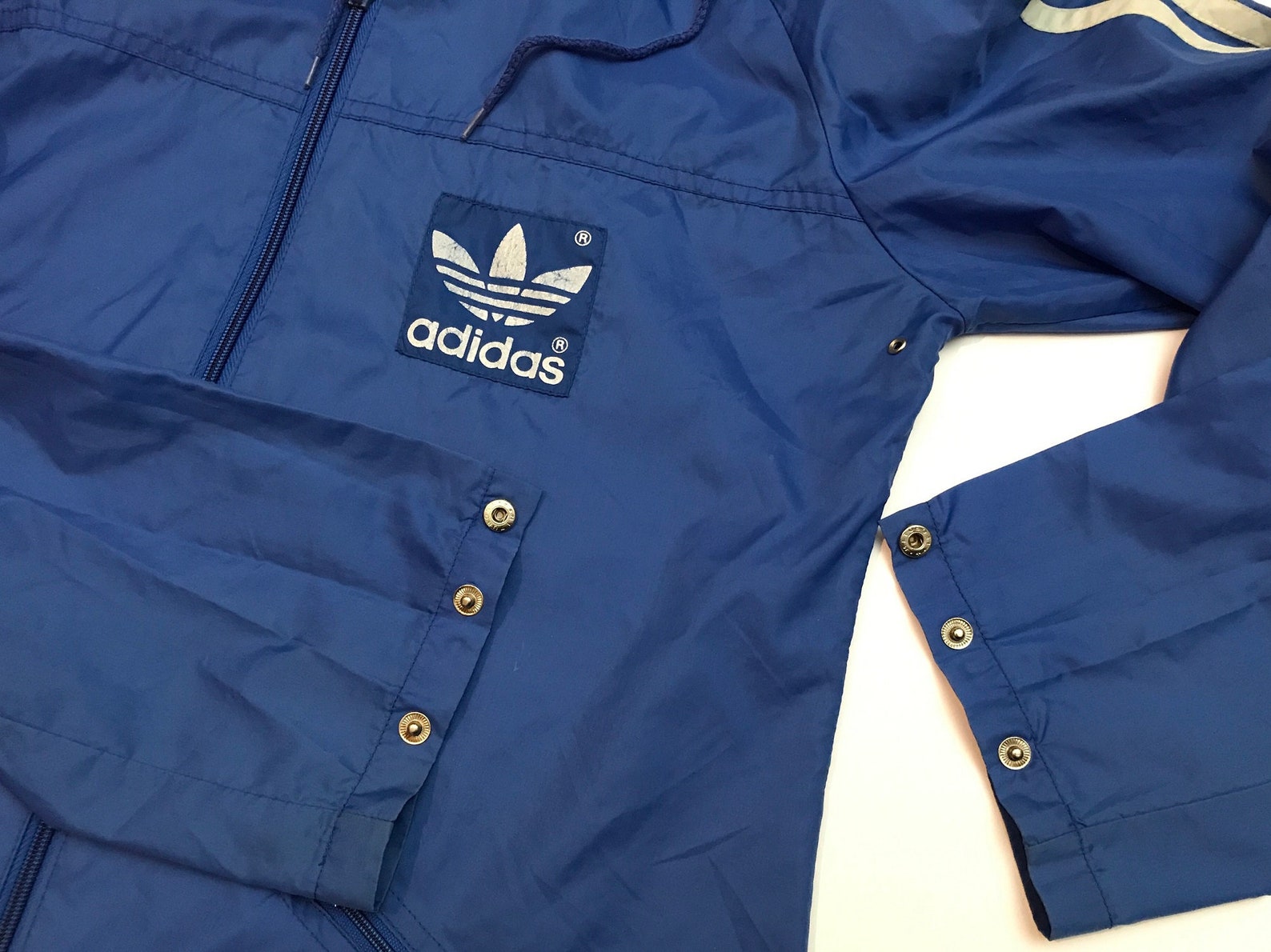 Adidas raincoat basic plain Blue softshell vintage polyamide | Etsy