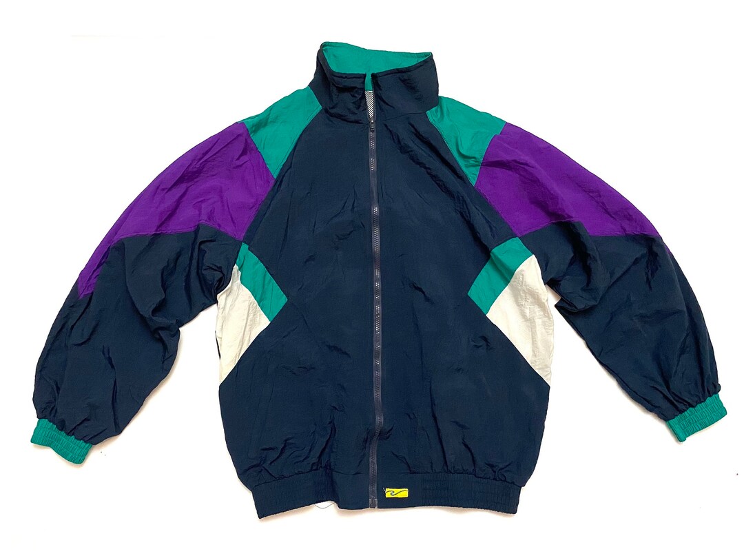 Vintage Track Jacket Navy Blue White Purple Green Tracksuit Top ...