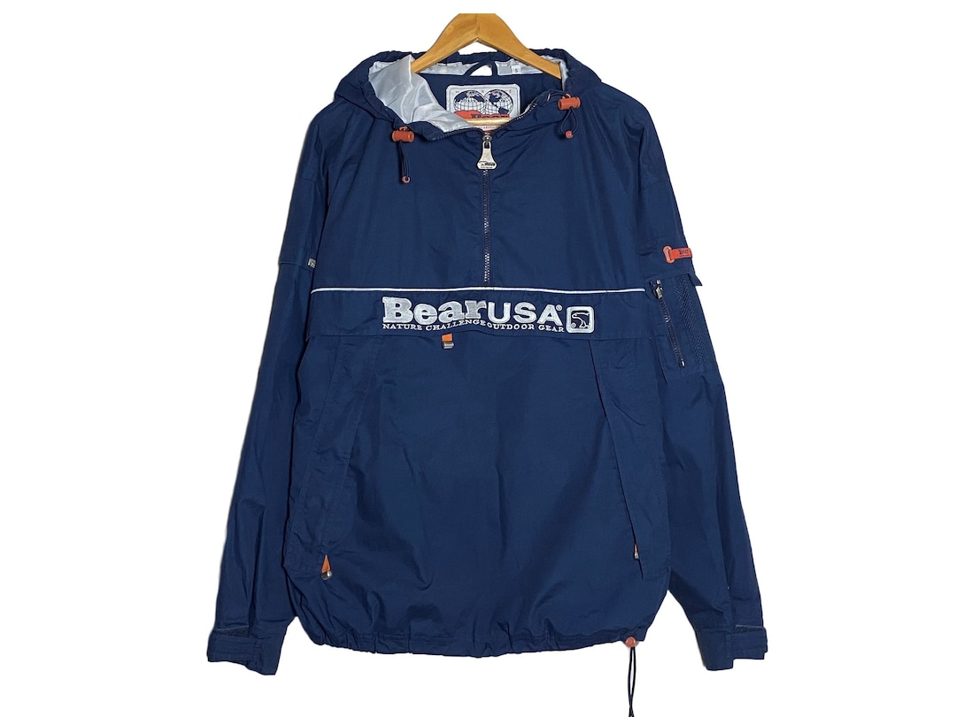 Vintage Kangaroo Pouch Jacket With Hood BEAR USA Windbreaker Polyamide ...