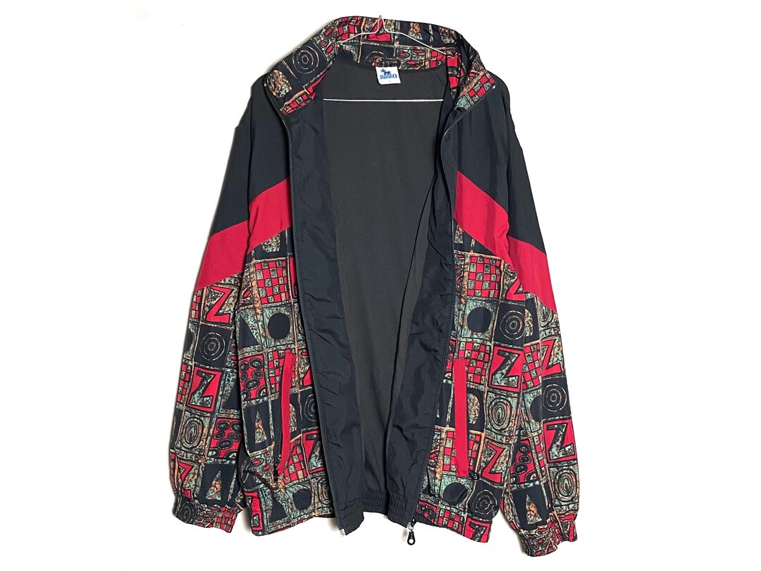 Vintage Track Jacket Black Red Graphite Tracksuit Top Polyamide Jacket ...