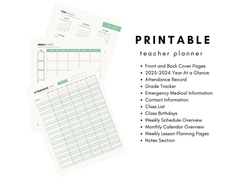 2023-2024 Teacher Planner Printable Speckled Green Print - Etsy Australia