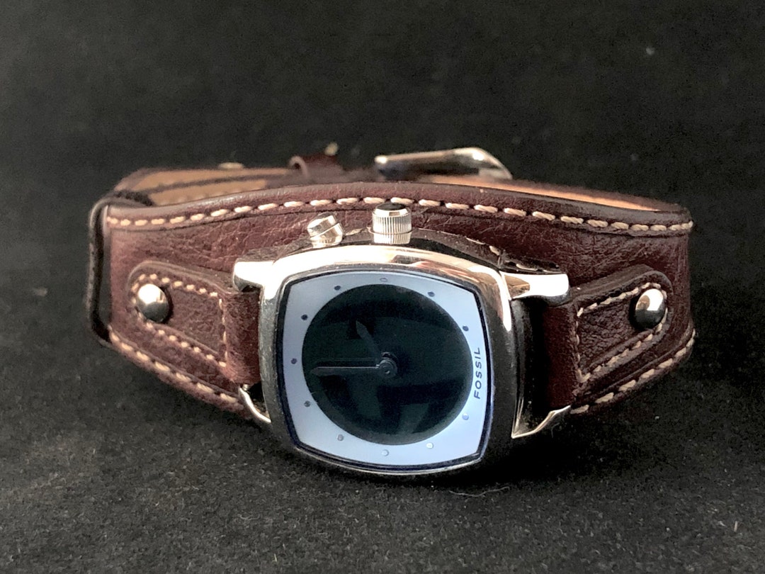 Modern Urban Rare Analog/digital Fossil With Brown Genuine Leather ...