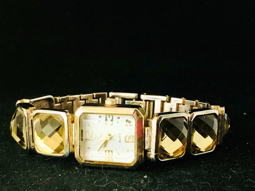 Beautiful Art Deco Yellow Beveled Crystal CC Ladies’ Bracelet Watch ...