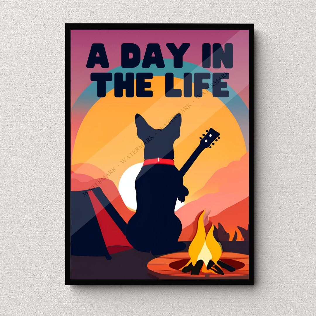 A Day in the Life by the Beatles Dog Playing Music 11x17 Framed Beatle ...