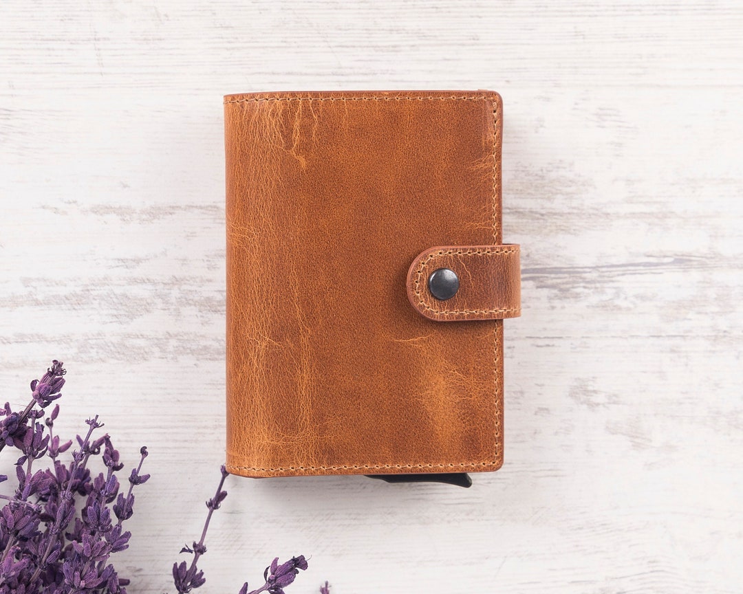 Mechanical Leather Card Holder Wallet Minimalist Wallet Pop - Etsy