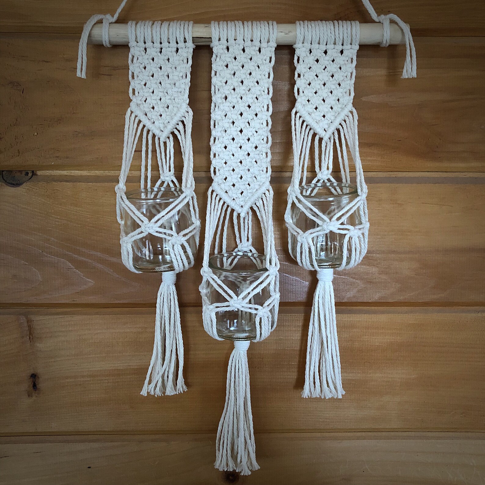 Handmade Macrame Propagated Plant Hanger / Glass Jars Included / Wall ...