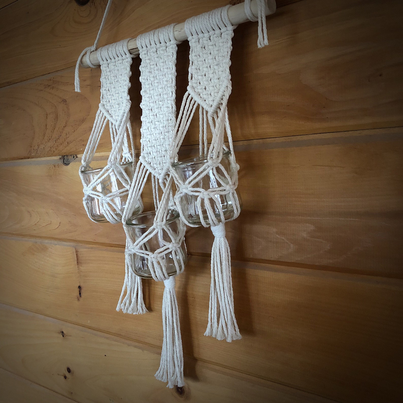 Handmade Macrame Propagated Plant Hanger / Glass Jars Included / Wall ...