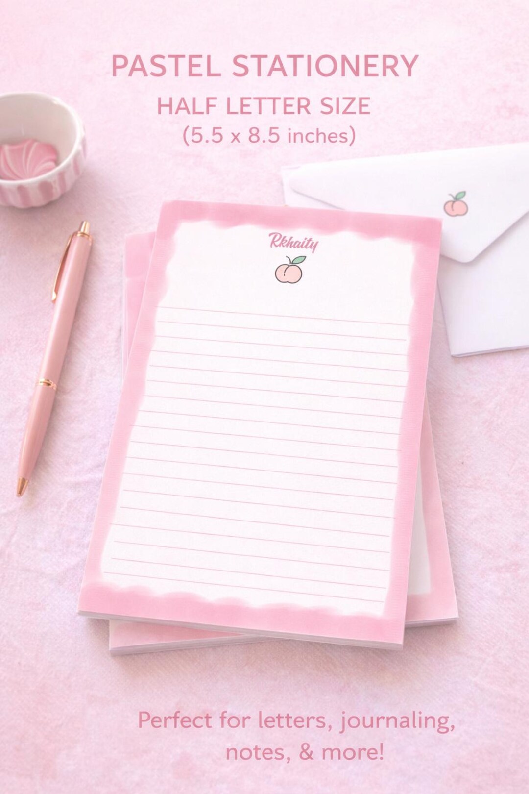 Pastel Peach Writing Paper – Half Letter Size (5.5 X 8.5) | Cute ...