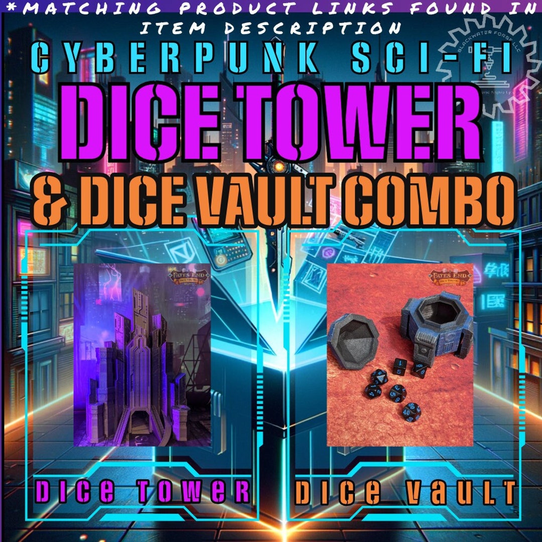 Cyberpunk 3D Printed Dice Tower Fate's End Collection Navigate Neon ...
