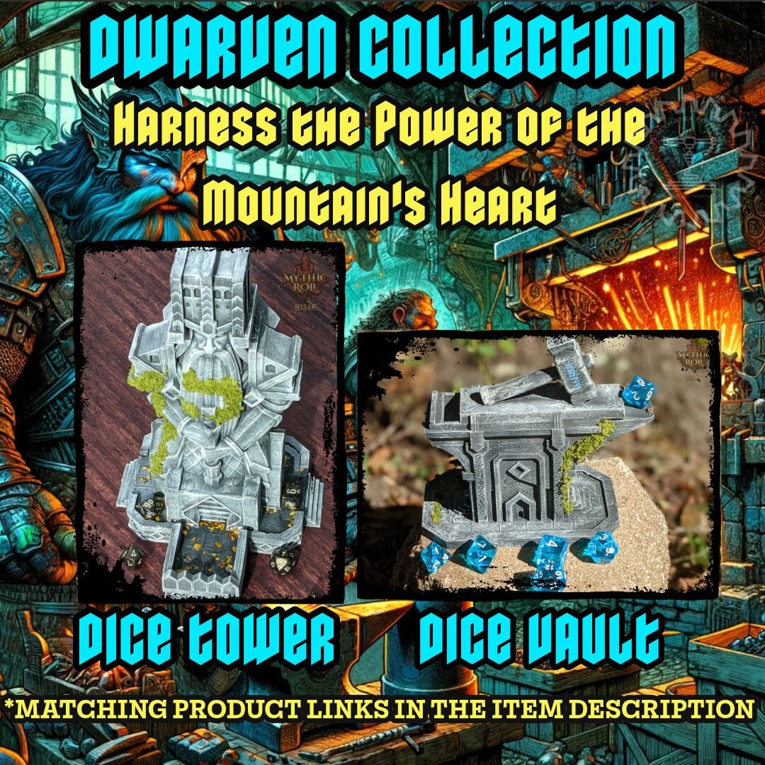 Dwarven Hammer & Anvil 3D Printed Dice Jail RPG Dice Vault D20 Box ...