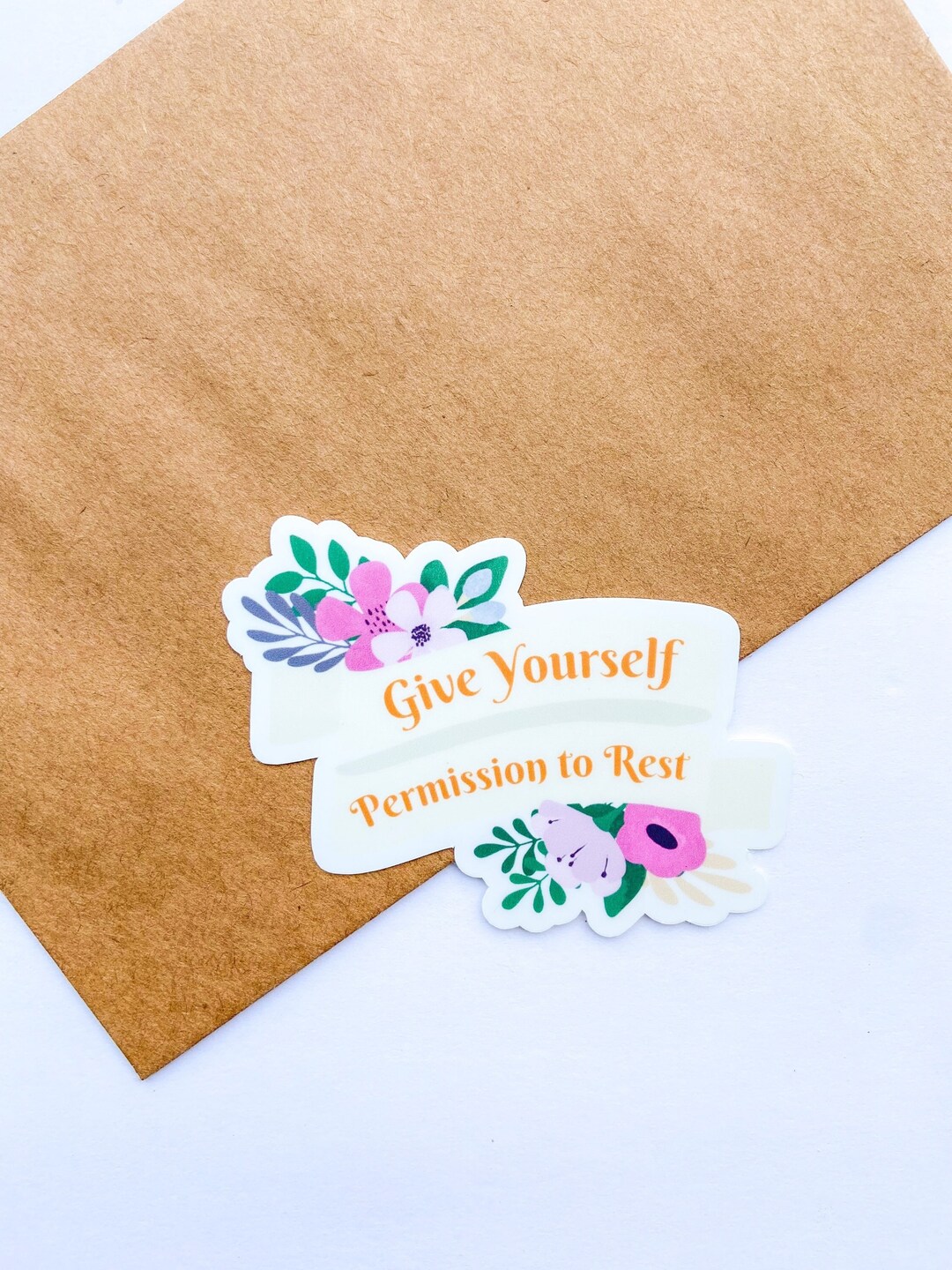 Floral Mental Health Sticker, Permission to Rest Sticker, Self Care ...