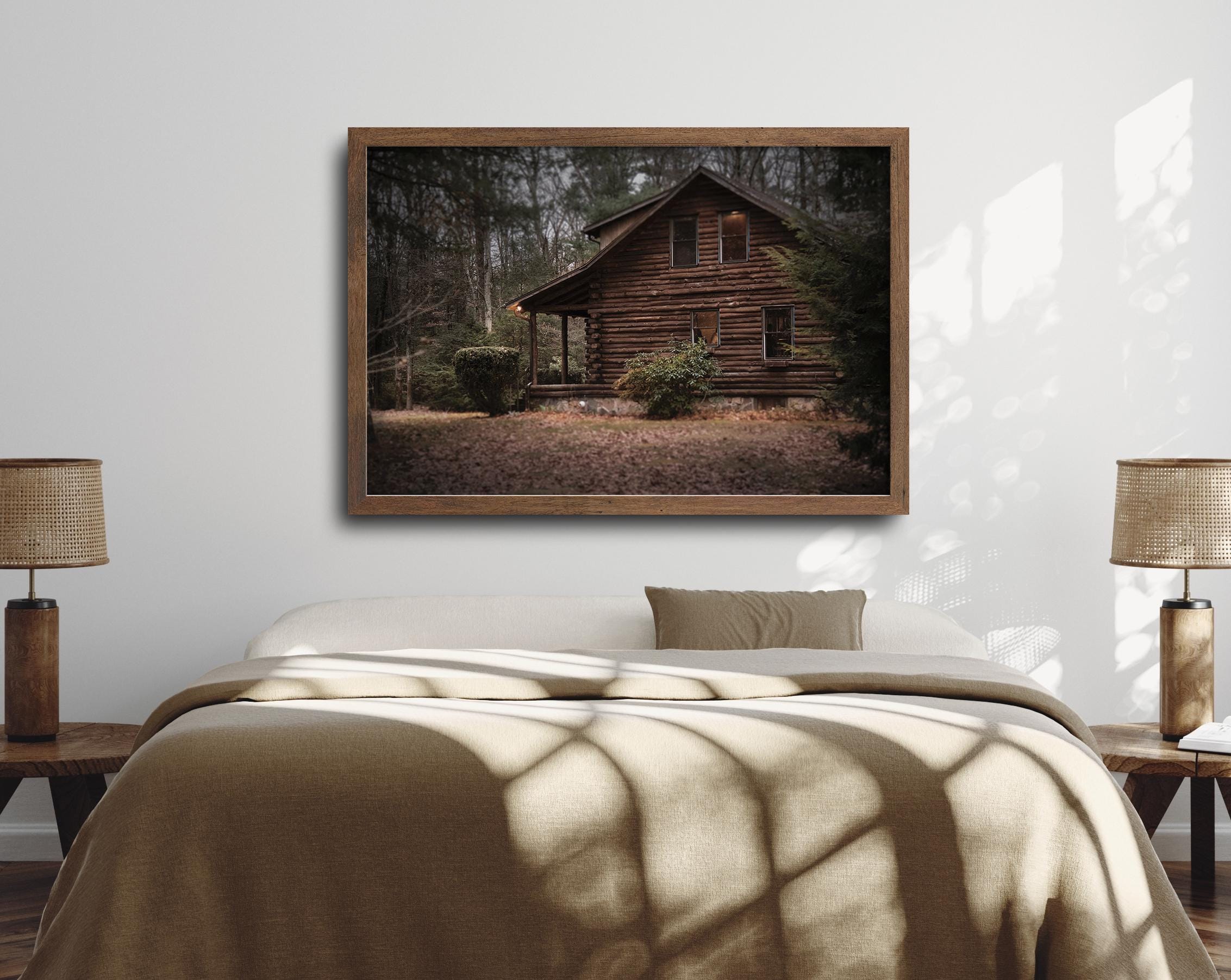 Autumn Cabin in the Woods Print, Log Cabin Wall Art, Rustic Home Decor ...