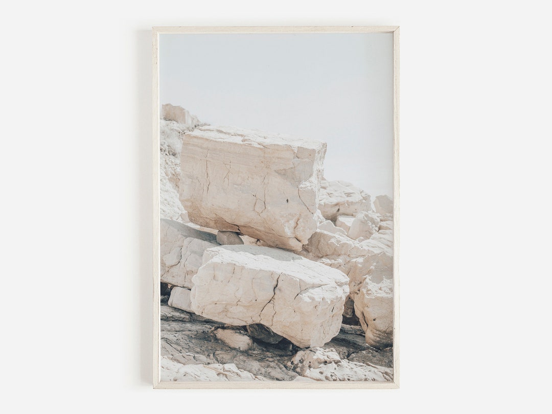 Rocky Beach Printable, Beach Home Decor, Large Wall Art Print, Beige ...