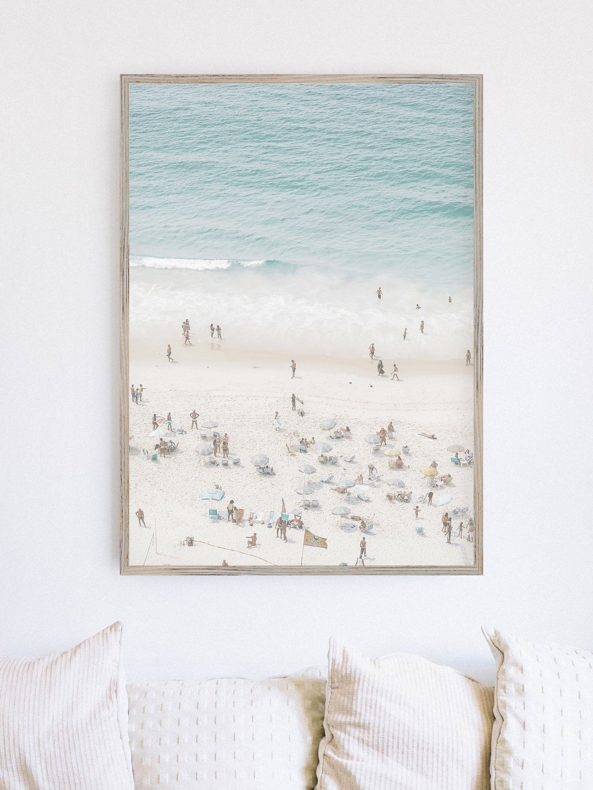 Crowded Beach Print People at Beach Bohemian Coastal Art - Etsy