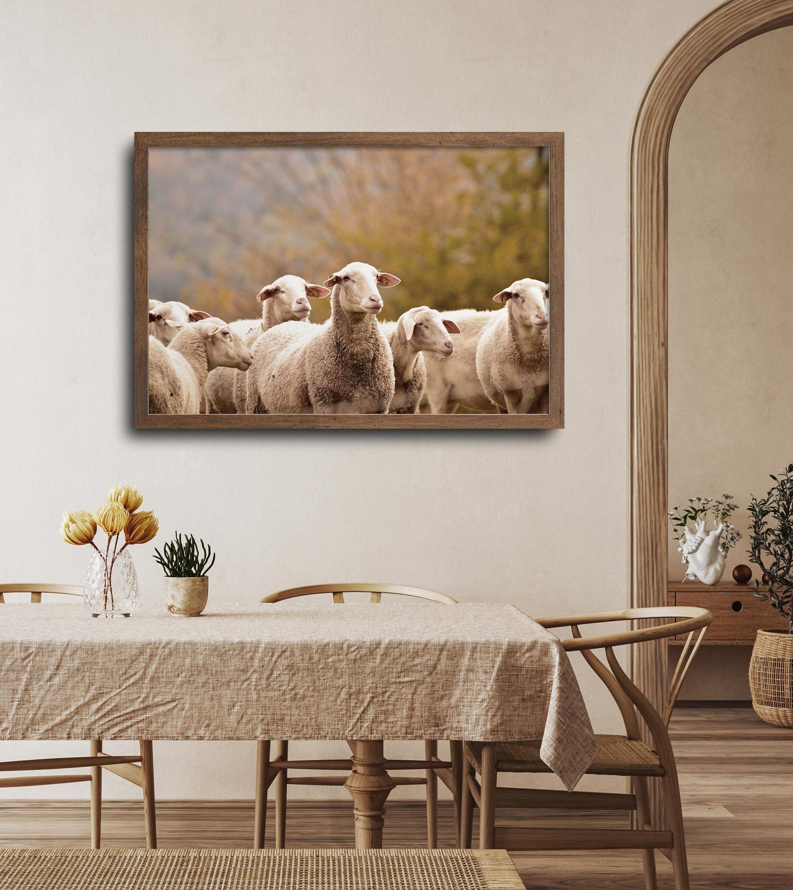 Herd of Sheep Wall Art, Rustic Home Decor, Beige Farmhouse Art, Sheep ...