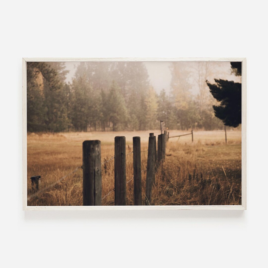 Autumn Field Wall Art, Rustic Farm Decor, Fence in Pasture Art ...