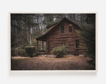 Log Cabin Picture in the Woods - Rustic Wall Art - Etsy