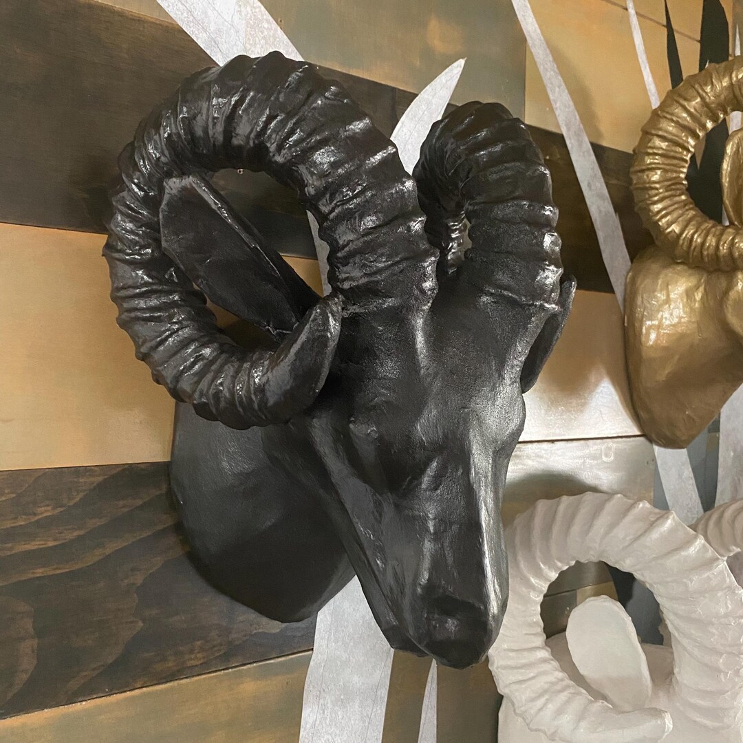 Unique Handcrafted Black Ram Wall Decor: Eye-catching Paper Mache Faux ...