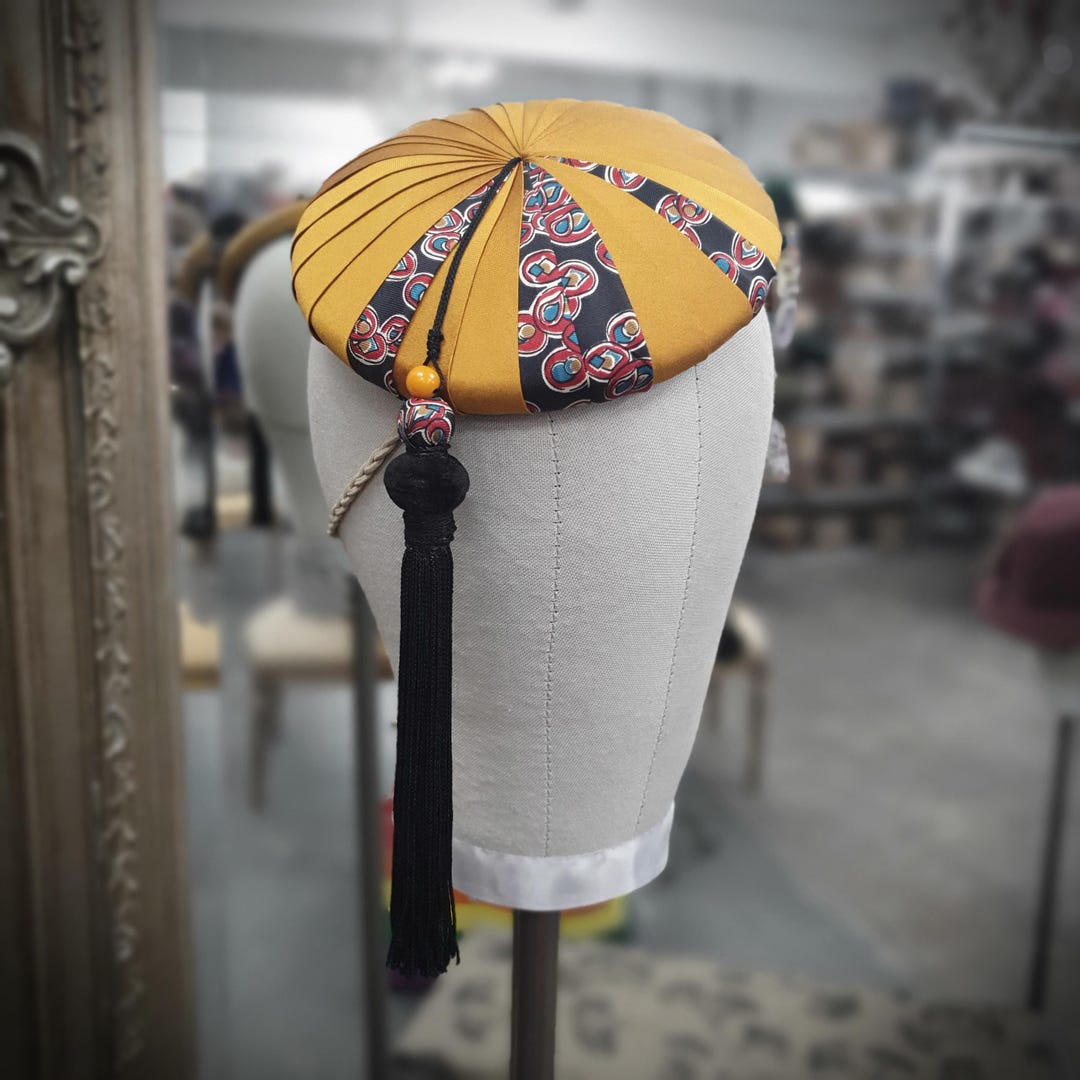 Pleated Yellow Silk Tasseled Small Beret Cocktail Hat - Etsy